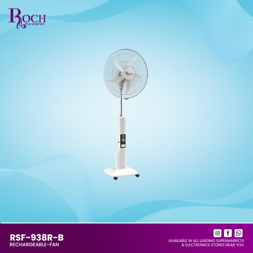ROCH Rechargeable Stand Fan (RSF-938R-B) - Roch Electronics